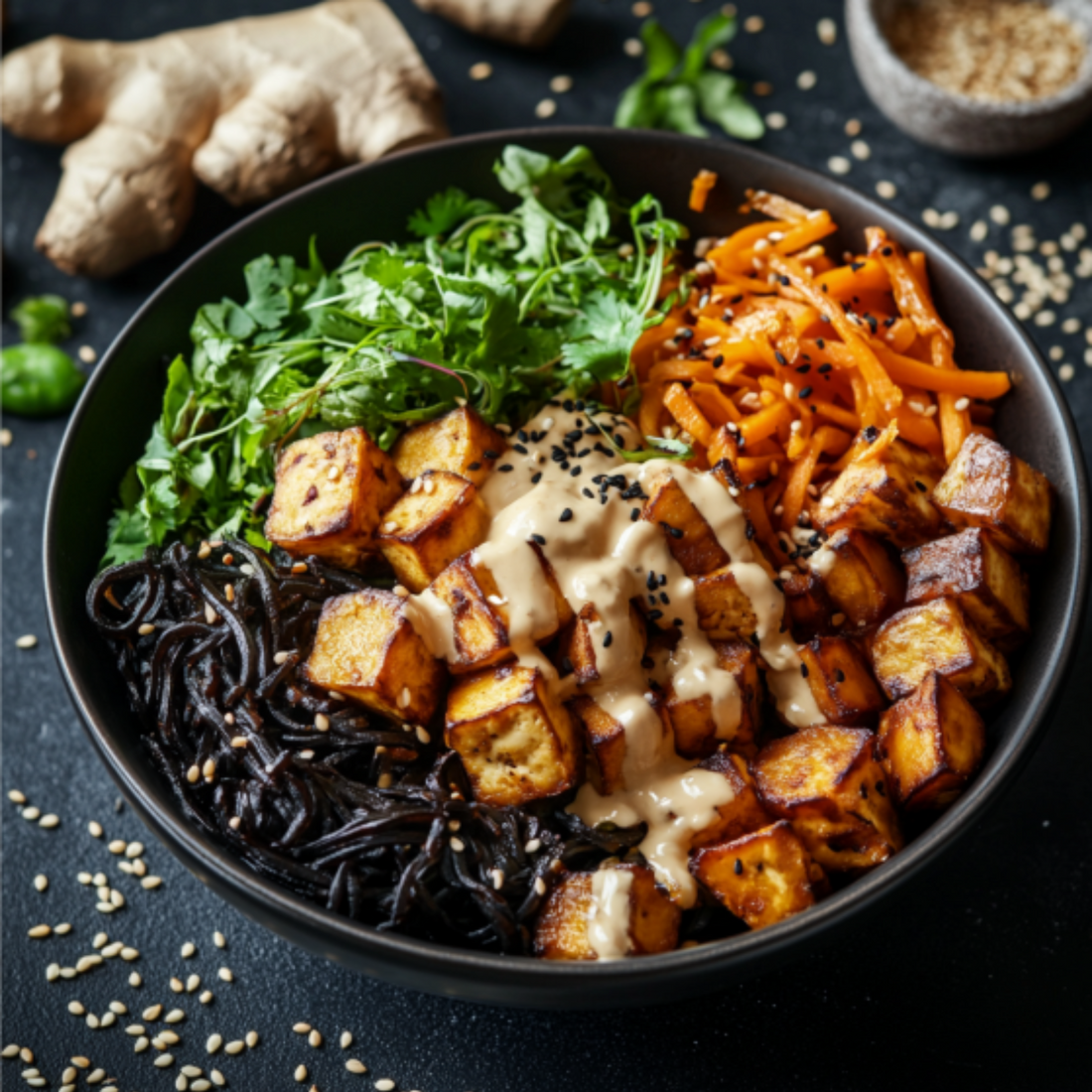 Black Rice Noodle Bowl with Miso-Ginger Sauce